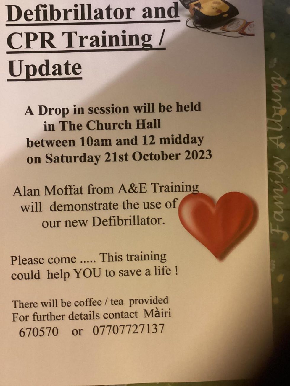 Defibrillator/CPR Training - Comrie